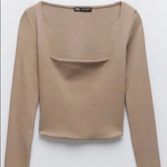 Zara | Tops | Zara Square Neck Long Sleeve Beige Size Small Slightly ...